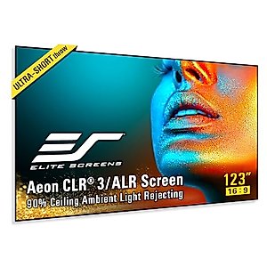 Elite Screens 123 inch UST ALR Projector Screen 16:9 4K 90% Ceiling Ambient Light Rejecting Edge Free Fixed Frame Grey Projector Screen Indoor Movie Screen Home Theater - Aeon CLR 3 AR123H-CLR3