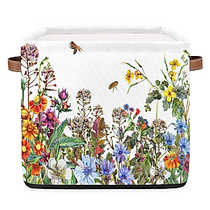 13x13x13 Storage Cube Bins Wildflowers Floral Storage Cubes 13 inch Collapsible Storage Bins Cubby Storage Baskets for Organizing Shelf Cabinet Bookcase Boxes