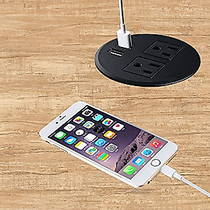 Desk Power Grommet with USB Ports Desktop Outlet Recessed Power Bar for Countertop Sofa Cabinet Conference (Black)
