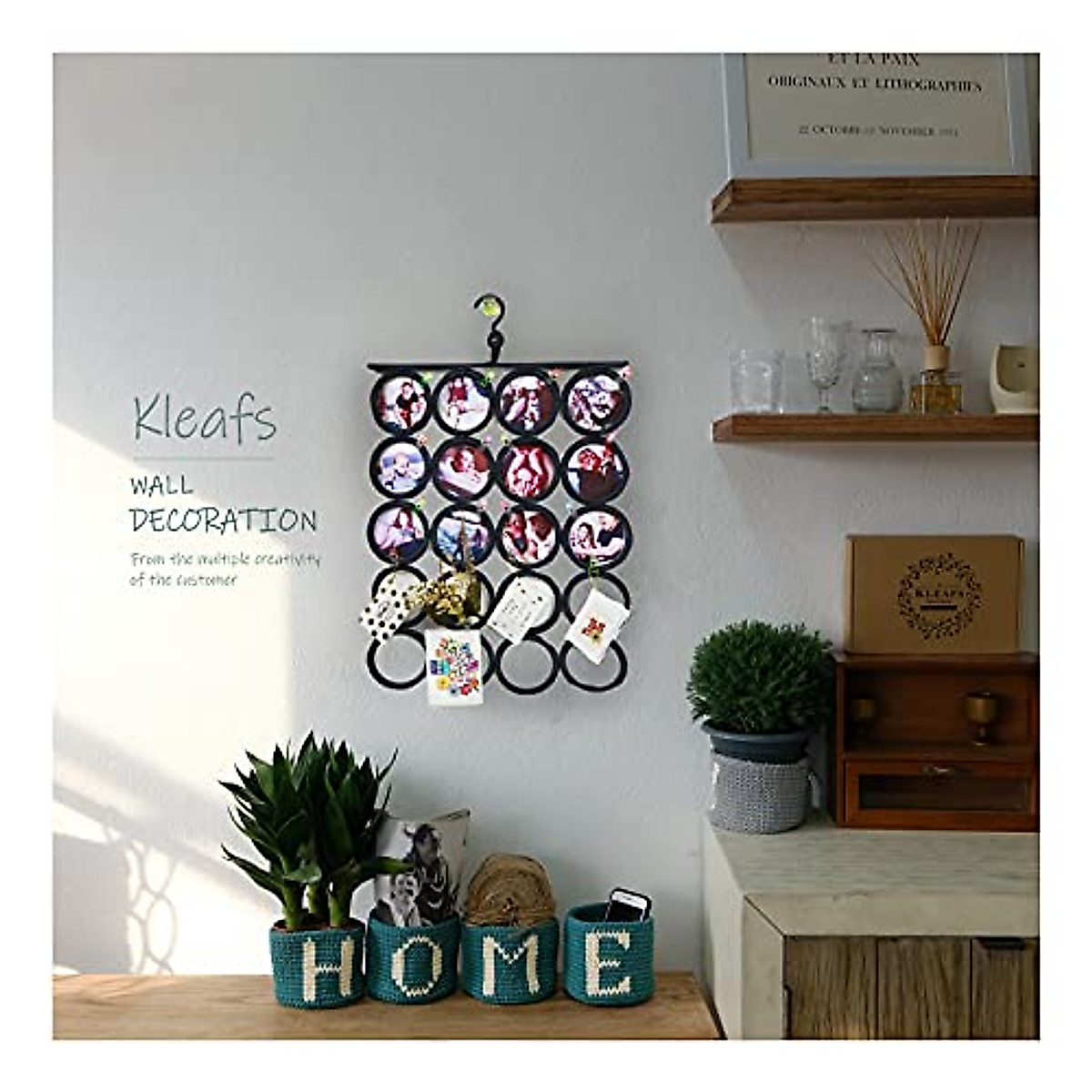 KLEAFS Handmade Crocheted Scarf Hanger for Closet Organization, Closet Organizers for Scarves, Shawl, Tie, Belts & Accessories, Space-Saving Scarf Organizer 20 Rings (Beige 360° Swivel) (Black)