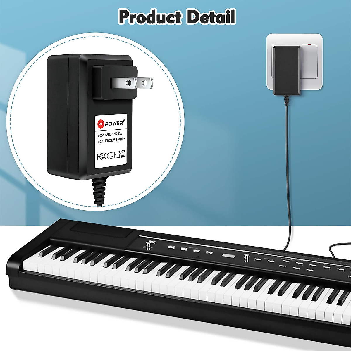 PKPOWER AC Adapter for Yamaha Ydp-131 Ydp-213 YDP-S30 YDP-140 YDP-141 YDP-142 YDP142 YDP-S31 Keyboard, Power Supply for Williams Allegro 1 2, Legato 88-Key Digital Piano Wall Home Charger