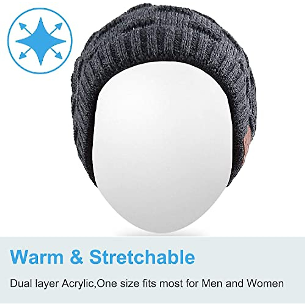 Qshell Unisex Washable Trendy Bluetooth Music Beanie Hat Cap Scarf w/Wireless Headphones Headsets Earpieces Mic Hands Free for Lifestyle Gym Sports Fitness Running Skiing Snowboard Hiking - Black