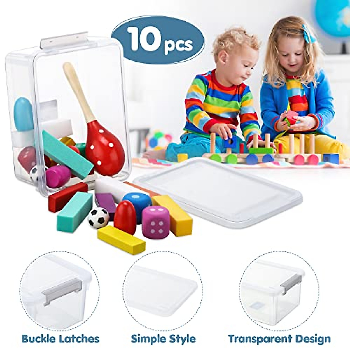 Tuanse 10 Pieces Storage Bins with Lids Bulk 3.2 Qt, 1.32 Qt Clear Small Plastic Storage Containers Stackable Boxes for Small Toy Bead Organizing