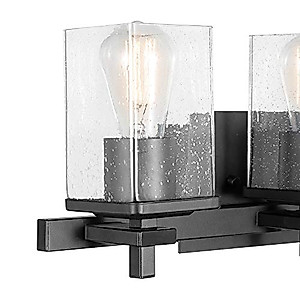 Globe Electric 51634 5-Piece All-in-One Bathroom Accessory Set, with Vanity, Matte Black, 3-Light Vanity Light, Seeded Glass, Towel Bar, Toilet Paper Holder, Towel Ring, Robe Hook, Home Improvement