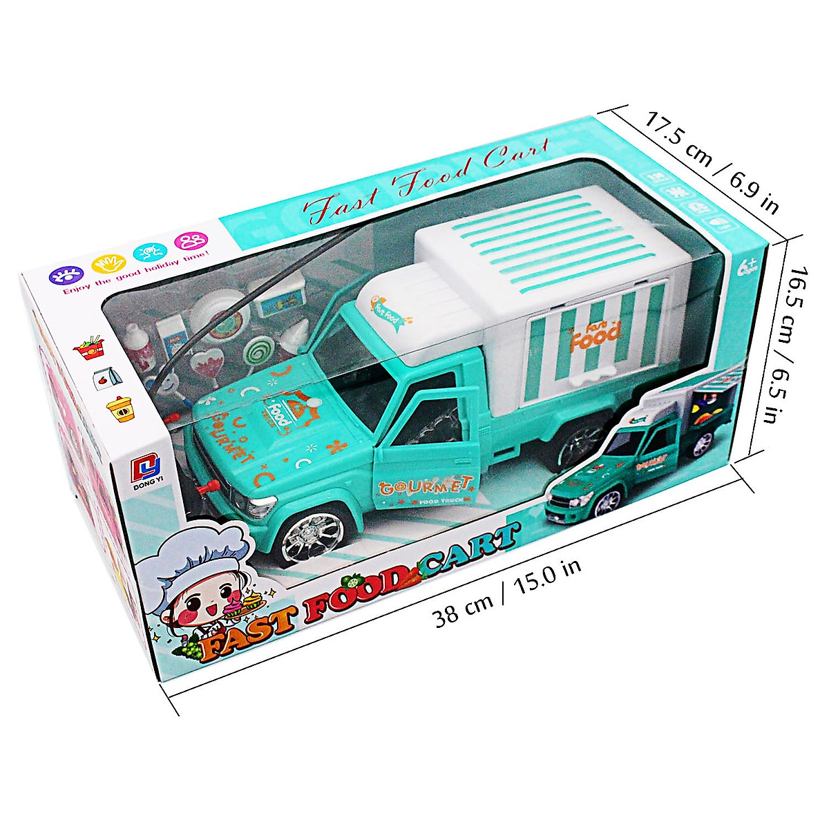 Tipmant Large Size RC Food Truck Remote Control Vehicle Electric Car Toy 4 Channels Light Sound Kids Birthday (Green)