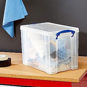 Really Useful Box 19 Liter Plastic Stackable Storage Container w/Snap Lid & Built-In Clip Lock Handles for Home & Office Organization, Clear (2 Pack)