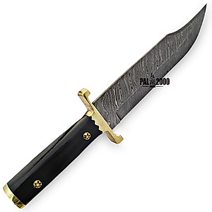 PAL 2000 KNIVES DBK-9914 Custom Handmade Damascus Steel Hunting Bowie Blade Knife Micarta Handle