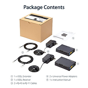 StarTech.com 10/100 VDSL2 Ethernet Extender Kit Over Single Pair Wire, Long Range Repeater, Replaced by VDSL-LAN-EXTENDER-1G