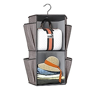 coastal rose Rotating Closet Organizer with 12 Pockets,2-Tier Hanging Shoe Organizer for Closet, Hanging Closet Organizers and Storage Shelves, Space Saving Closet Shelf, Grey
