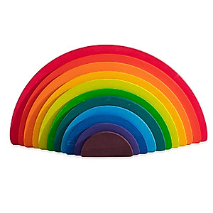 MERRYHEART Wooden Rainbow Semicircle Stacker Toys, 11Pcs Semicircle Rainbow Stacking Puzzle, Rainbow Building Blocks Board Set for Kids, Learning Creative Thinking Toys