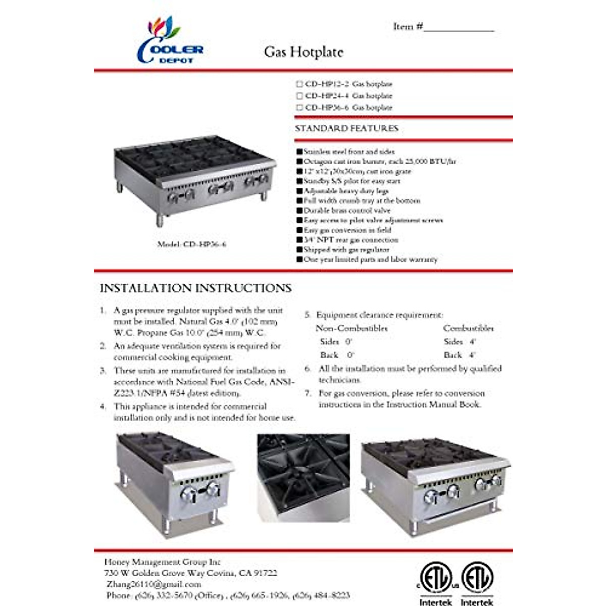 NSF Commercial Natural Gas Range/Hot Plate (2 Burner)