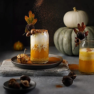 Set of 4 Drinking Glasses with Bamboo Lids & Straws - Beer Glasses