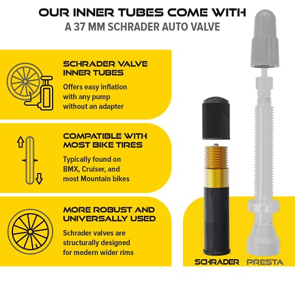 Ultraverse Bike Inner Tube for 18 X 1.75/1.95/2.10/2.125 inch Bicycle Tire Sizes with Schrader Valve - Rubber Tubes for Kids Mountain Bike, BMX, Cruiser, Foldable Bikes – Set of 2