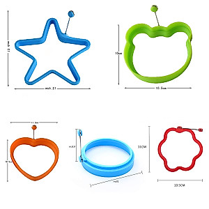 Egg Ring- Fried Egg Mold, 5pcs Different Shapes Stainless Steel Egg Poacher, Non Stick Pancake Shaper Mold With Handles (Silicone)
