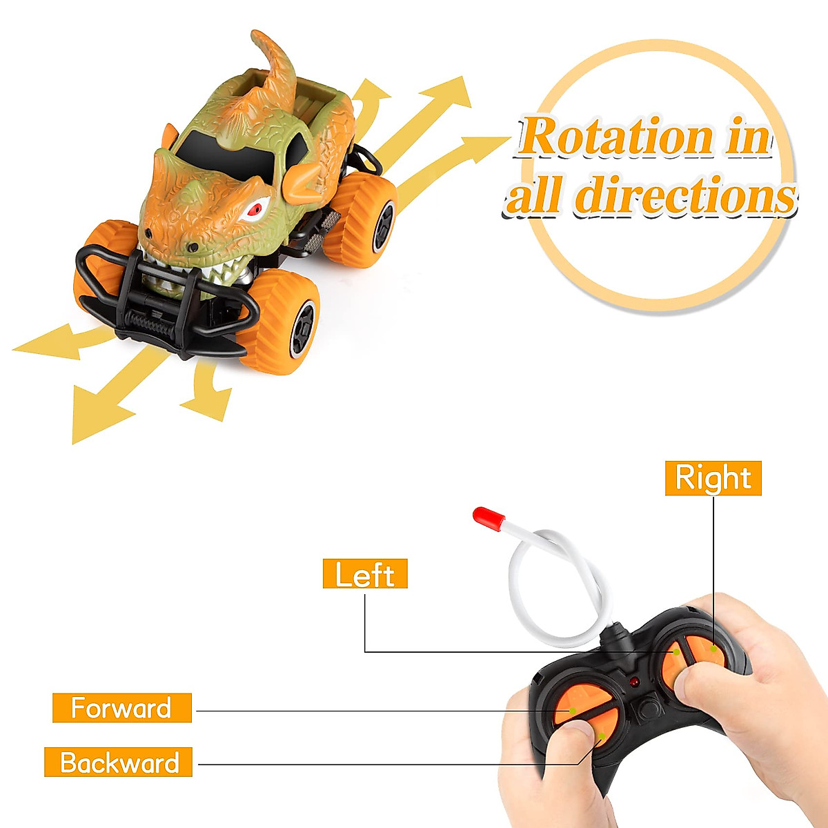 HahaGift Toys For 5 4 6 3 Year Old Boys Gifts,Remote Control Cars for Boys Dinosaur Party Favor Gifts Birthday Gifts for 3-5 Year old Boys Toys Age 2-6,Dinosaur Toys for Boys Gifts Age 3 4 6 5(Orange)