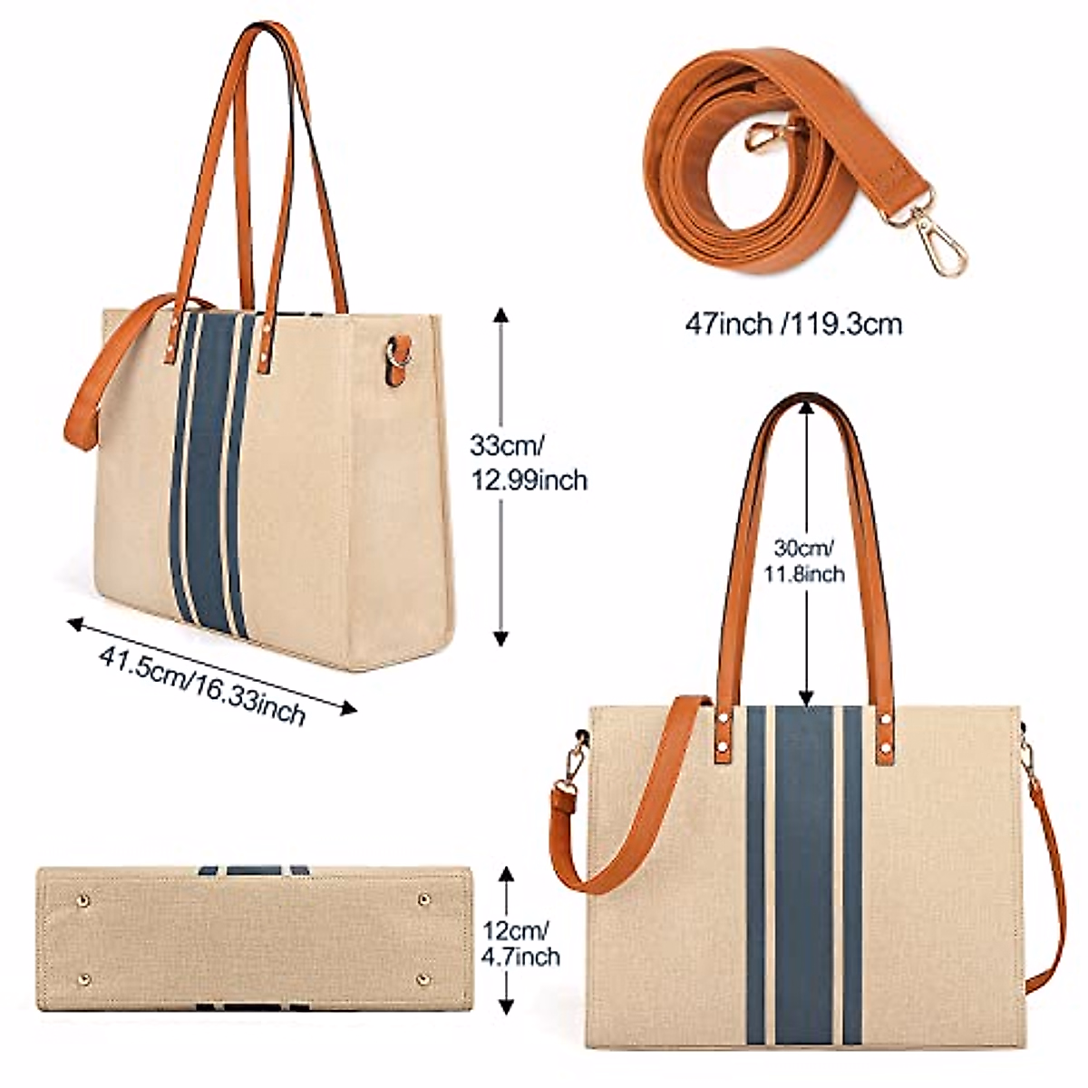 Laptop Tote Bag for Women, Fits 15.6 Inch Laptop Bag, Large Canvas Work Tote Bags for Women, Computer Briefcase Shoulder Bag, Casual Beach Bag, Ideal for Travel/Daily Use/Birthday Gift