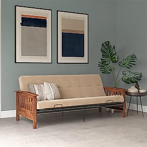 DHP Brixen Cherry Wood Arm Metal Futon Frame with 6-Inch Mattress, Full, Tan