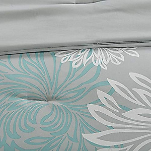 Madison Park Essentials Maible Cozy Bed in A Bag Comforter with Complete Cotton Sheet Set-Floral Medallion Damask Design All Season Cover, Decorative Pillow, Twin (68 in x 86 in), Floral Aqua 7 Piece
