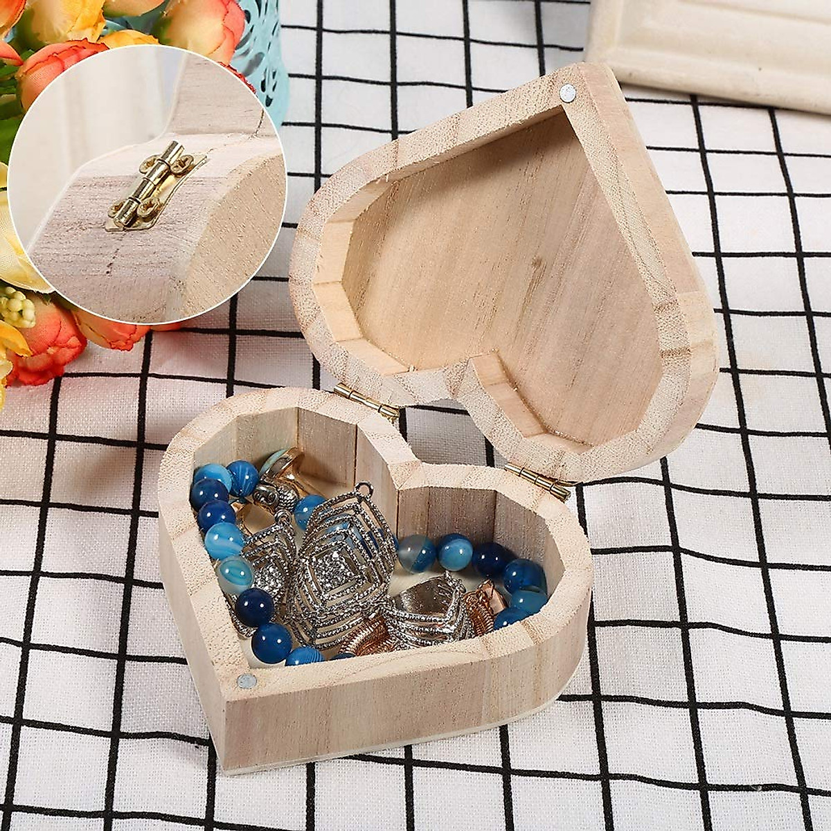 Small Wooden Heart-Shaped Jewelry Storage Box, Wooden Trinket Box with Magnetic Hinged Lid, Decoration Craft Gift for Storage and Display