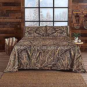 VISI-ONE Microfiber Shadow Grass Habitat King Sheet Set Lightweight Camouflage Sheet Set with Pillow Case - Soft and Cozy 4 Piece Bed Sheet Set with 13 Inch Deep Pocket - (78 x 80 Inches)