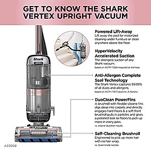 Shark AZ2002 Vertex DuoClean PowerFins Upright Vacuum with Powered Lift-Away Self-Cleaning Brushroll and HEPA Filter, 1 Quart Dust Cup Capacity, Rose Gold (Renewed)