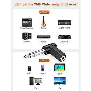 WILLIZTER Right Angled 6.35mm 0.25 inch TRS 3 Pole Male to 3.5mm Female 90 Degree Adapter Converter Extension Extender Stereo Auxiliary AUX Headphone Audio Jack Plug Wire Cord 3 Pack