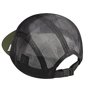 CLAPE Mens Fitted Trucker Cap Quick-Drying Sports Running Hat Mesh-Back Cap Flat Brim Fitted Cap 5 Panel Baseball Hat, Green