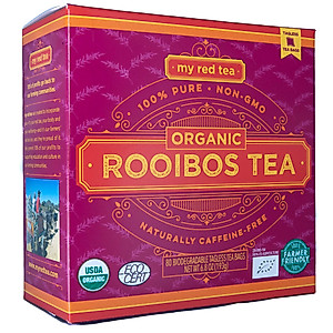 Rooibos Tea, USDA Certified Organic Tea, MY RED TEA. Tagless South African, 100% Pure, Single Origin, Natural, Farmer Friendly, GMO and Caffeine Free (80)