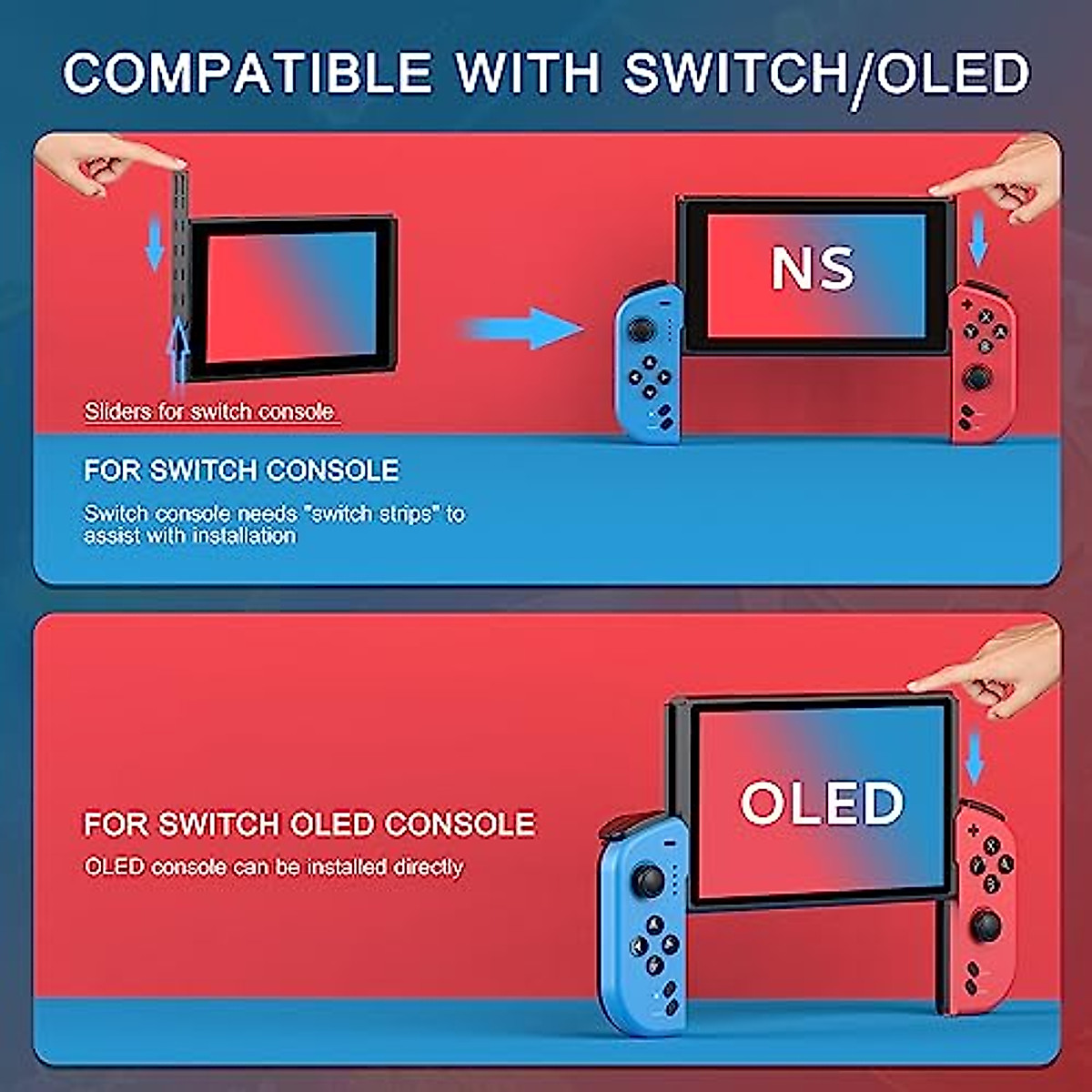 Poupouduck Suitable Big Hand Switch Controllers for Switch/OLED, Handheld Switch Pro Controllers Replace Switch Joycon, Split Pad Pro with Button Lights, Turbo, 4-Level Vibration, 6-Axis Gyro