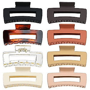 4.1 Inch Large Hair Claw Clips 8 Pcs Rectangle Hair Clips Big Hair Clips for Thick Hair Nonslip Rectangular Hair Clips Acrylic Banana Jaw Clips Hair Accessories for Women and Girls (Khaki)