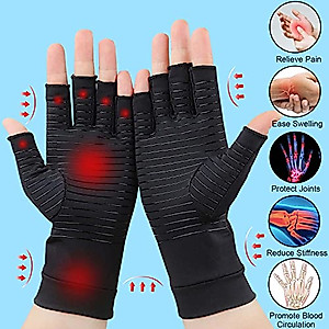 2 Pairs Compression Gloves for Women and Men – Copper Arthritis Gloves for Rheumatoid Arthritis Osteoarthritis Carpal Tunnel – Hand Pain Relief and Support – Open Finger (Black, X-Large (2 Pair))