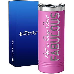 Cuptify Not A Day Over Fabulous Skinny Tumbler with Lid Laser Engraved on Blush 22 oz Insulated Stainless Steel Best Friend Birthday Gift For Women