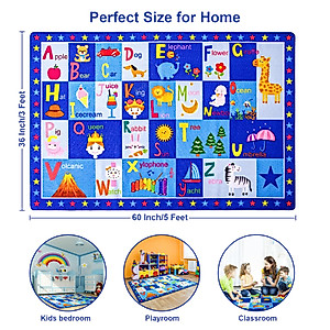Terrug Kids Rugs ABC Alphabet Carpet Playmat, Word Educational Area Rug, Non Slip Cute Cartoon Daycare Supplies, Kids Gift for Playroom, Classroom, Bedroom and Nursery (3x5 Feet)