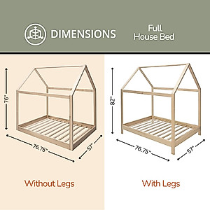 Montessori House Bed, Handcrafted Poplar Wood, With or Without Legs, Assembly Required (Full, Full House Bed Without Legs)