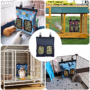 Guinea Pig Hay Feeder, Hanging Rabbit Hay Feeder Bag for Guinea Pigs Bunnies Chinchillas. Blueflower