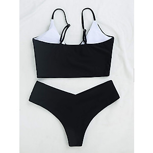 Balimtoy Summer Bikini Sets for Women Sexy V Neck Push Up Bathing Suits High Cut Thong Two Piece Cheeky Swimsuit Black S