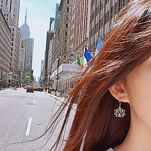 Charm Earrings Hoop set in 925 Sterling Silver for women Open Lotus Flower | Blue Synthetic Sapphire | Tiny Lotus | Circle | Climber Crawler (Open Lotus)