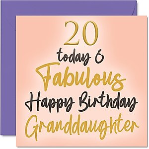 Fabulous 20th Birthday Cards for Granddaughter - 20 Today & Fabulous - Happy Birthday Card for Granddaughter from Nanny Grandpa Grandma, 5.7 x 5.7 Inch Lovely Greeting Cards Gift for Grandaughter