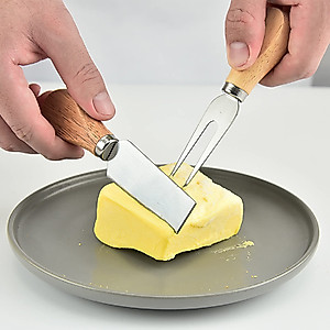 RMAMSCOV Cheese Knife Set, 8 PCS Stainless Steel Cheese Knife with Wood Handle, Butter Knife & Fork Cheese Tools,2 Cheese Knife, 2 Cheese Shaver, 2 Cheese Fork,2 Cheese Spreader