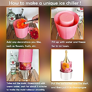 ZHURUININ Champagne Bucket Ice Mold Wine Bottle Chiller, DIY Your Own Wine Chiller Bucket with Flower Fruits Any Decoration for Special Parties Bar Holiday Wedding, Beautiful & Creative Decoration