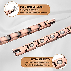 MagEnergy Copper Bracelets for Women 99.9% Pure Copper Magnetic Link Bracelet, 8.5 inches Adjustable Bracelet Jewelry Box with Sizing Tool(Plain Style)