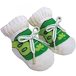 Baby Green/White Newborn Shamrock Booties