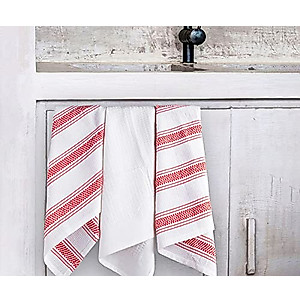 6 Pack Red Cotton Dish Towels for Kitchen - Ticking Stripe Dish Towels - Kitchen Hand Towels - Farmhouse Dish Towels - Red Kitchen Towels Linen - Soft, Highly Absorbent, Hanging Loop, 18”x 28”