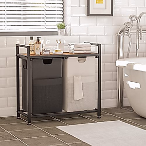 Lulive Double Laundry Hamper, Multifunctional Basket Organizer, 112L Laundry Sorter with Removable Bags and Fabric Handles, Large Top Shelf Laundry Bag for Bathroom, Dorm, Laundry Room