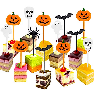 Tatuo 50 Pieces Plastic Halloween Toothpicks Halloween Cupcake Topper Cake Decorations Picks Ghost Decor for Kids Birthday Themed Party Favors Supplies