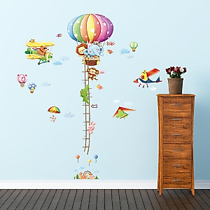 DECOWALL DA-1606N1506C Animal Hot Air Balloon Height Growth Chart and Biplanes Kids Wall Stickers Wall Decals Peel and Stick Removable Wall Stickers for Kids Nursery Bedroom Living Room d?cor