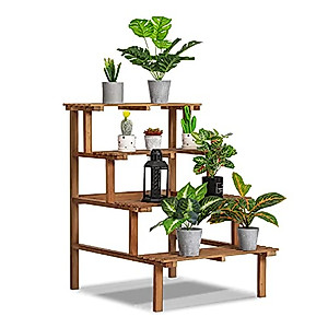 MoNiBloom 4 Tier Ladder Style Wood Plant Stand Indoor Outdoor, Flower Pot Rack Display Stand Organizer Holder for Patio Lawn Balcony Lawn Garden Home