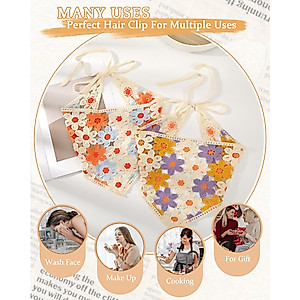 CHLINS 2 PCS Crochet Bandanas Floral Bandana Headband Tie Knitted Headscarf Hair Bandanas for Women Girls Head Kerchief (Flower (orange blue + purple yellow))