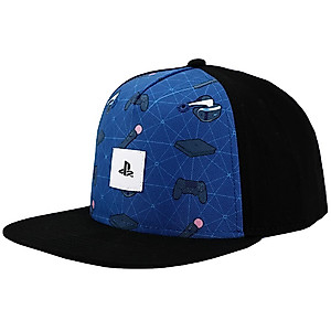 Sony Playstation Embroidered Logo Patch Gaming Icons Youth Flat Bill Hat Multicolored