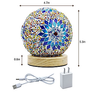 hanvate Turkish Style Handmade Night Light with Wooden BaseTurkish Table lamp with Infinitely Adjustable Brightness and USB Charging-fornightlight,Kids Room and Adult Room Bedroom Bedside Lamps